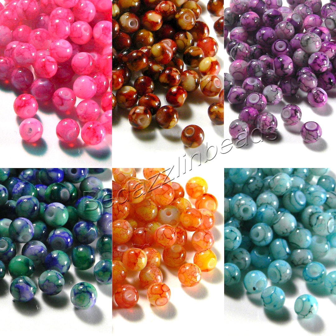 100 Marbled Tie Dye 6mm Round Loose Glass Beads With 1mm Hole for ...