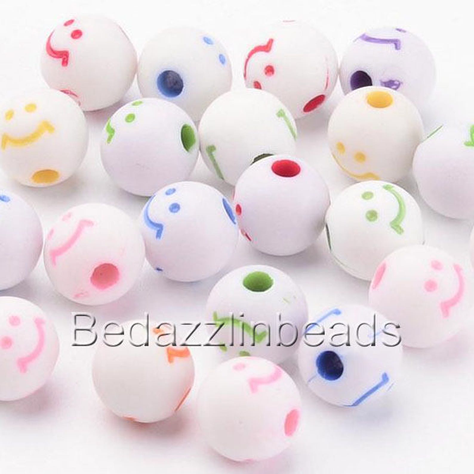 50 Assorted Plastic Acrylic Smiley Face 8mm Round Smile Beads in a Mix ...