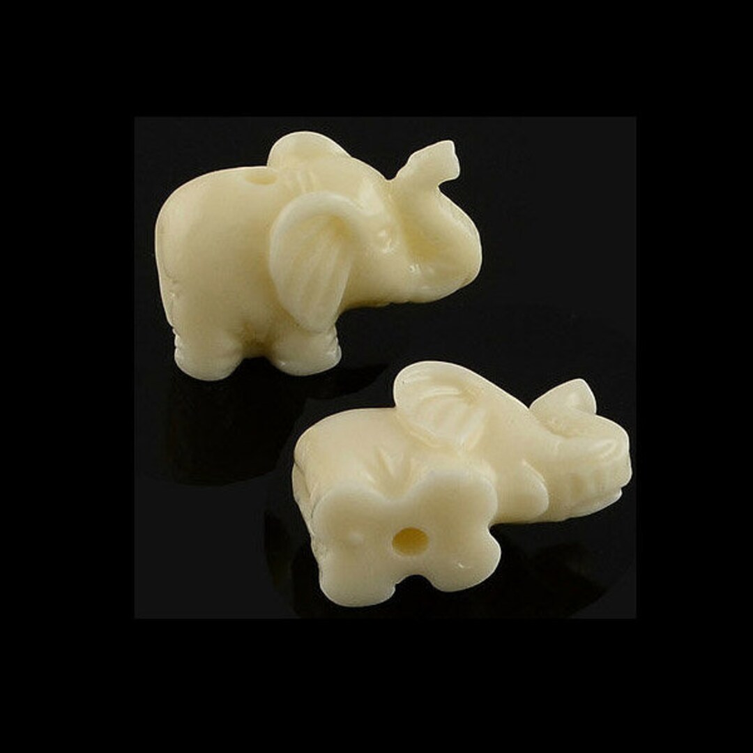 2 Resin Opaque Ivory 11mm Elephant Trunk up Plastic Acrylic Loose Beads ...