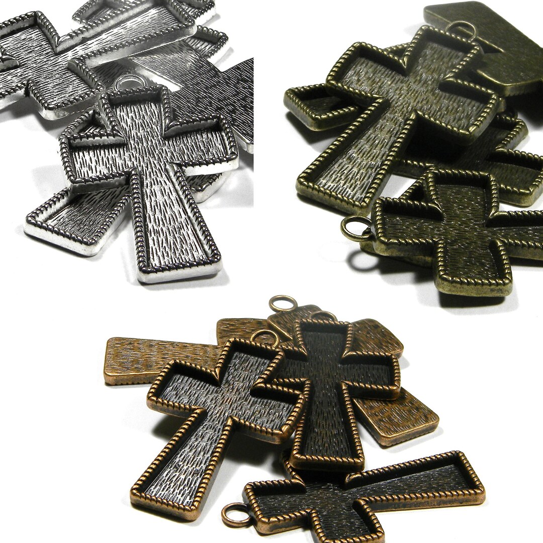 5 Big 2 3/4 Inch Cross Pendant Charm Findings With Embellishing Bezel ...
