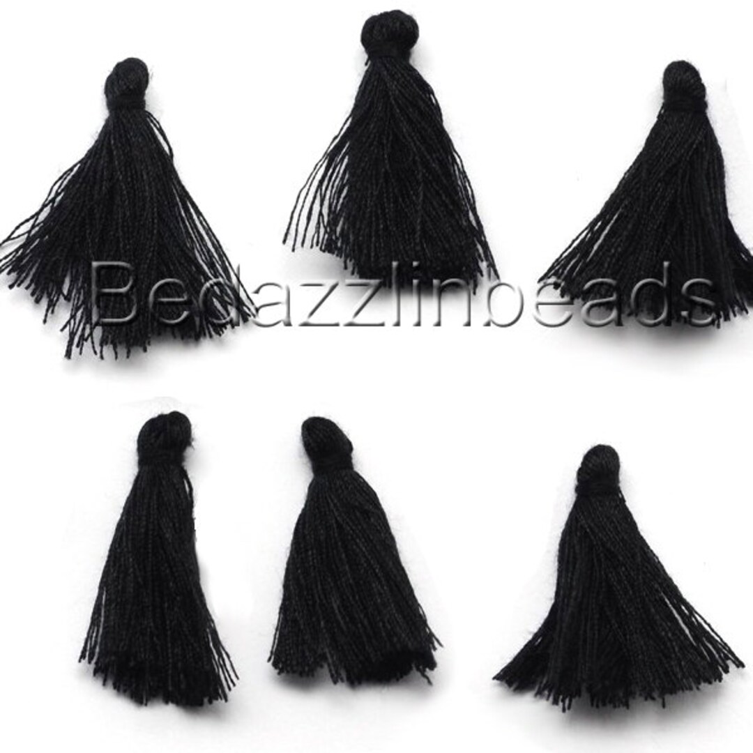6 Little Miniature Black Cotton String Tassel Charms for Dangles on ...