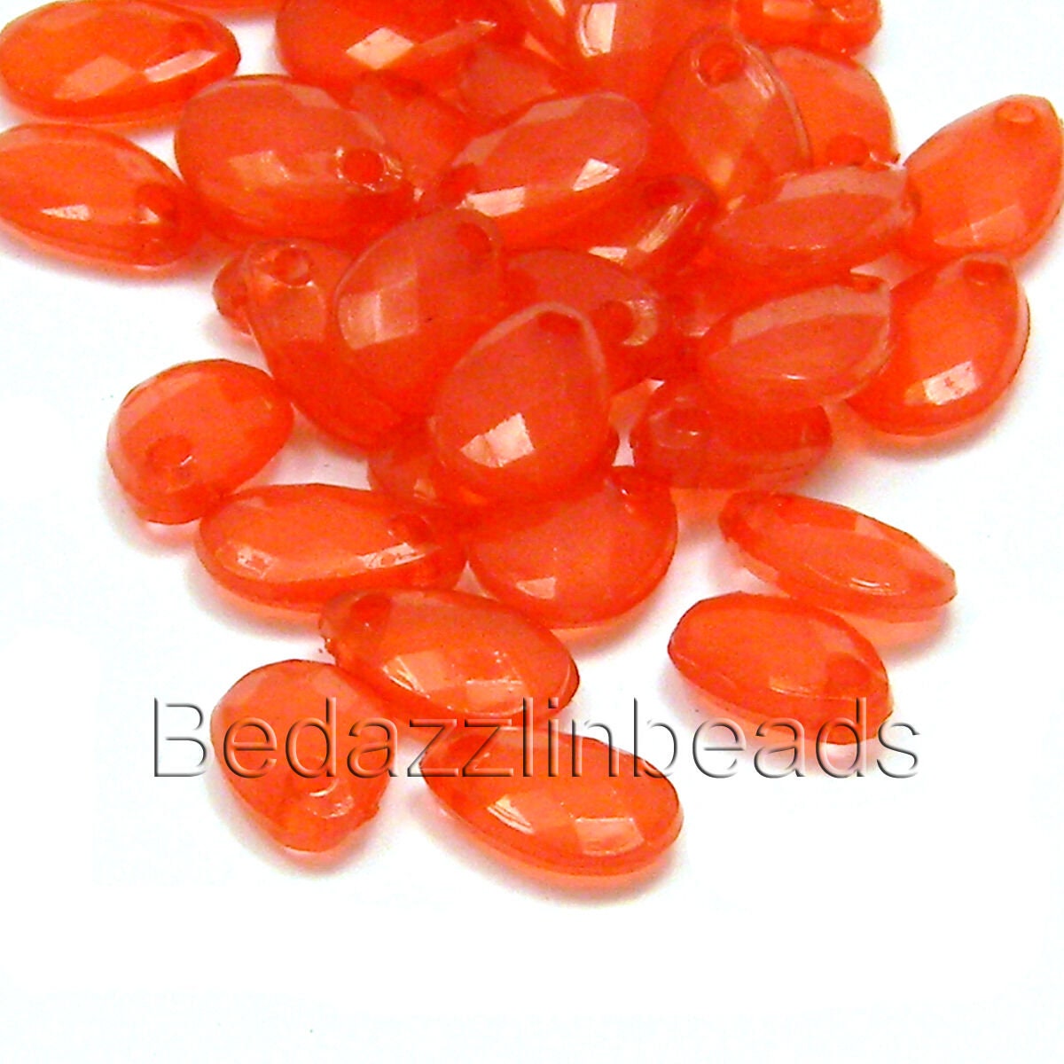 100 Little 9mm Translucent Plastic Acrylic Faceted Teardrop Drop Bead ...