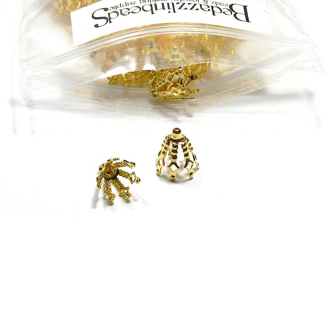 10 Big 12mm Gold Plated Brass Bell Bead End Cap Charm Settings With ...