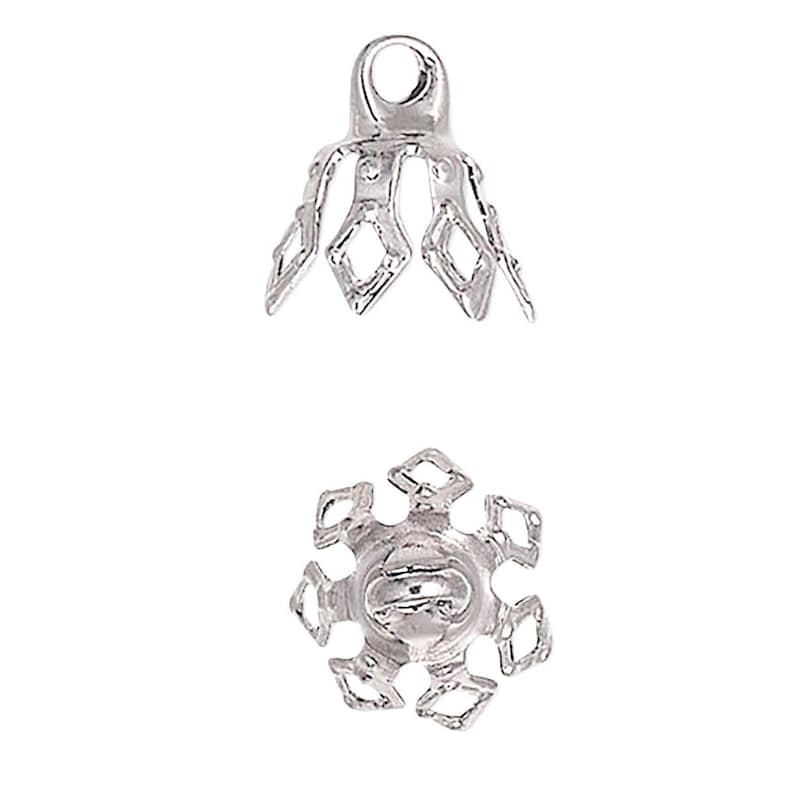 20 Plated Brass Bell Bead End Charm Caps With Loop & 7 Filigree Prong ...