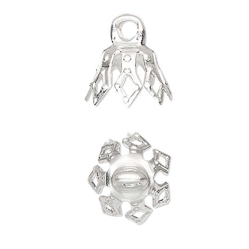 20 Plated Brass Bell Bead End Charm Caps With Loop & 7 Filigree Prong ...