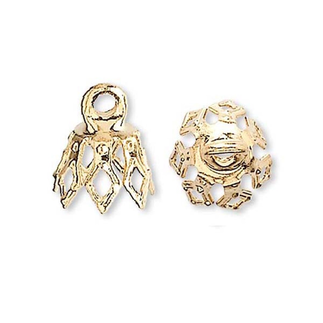 100 Gold Plated Brass Bell Bead End Charm Caps With Loop & 7 Filigree ...