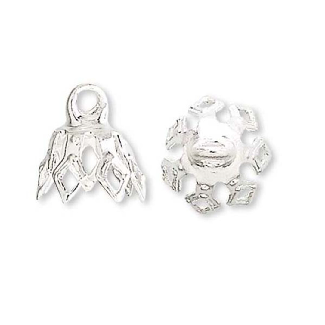 100 Silver Plated Brass Bell Bead End Charm Caps With Loop & 7 Filigree ...