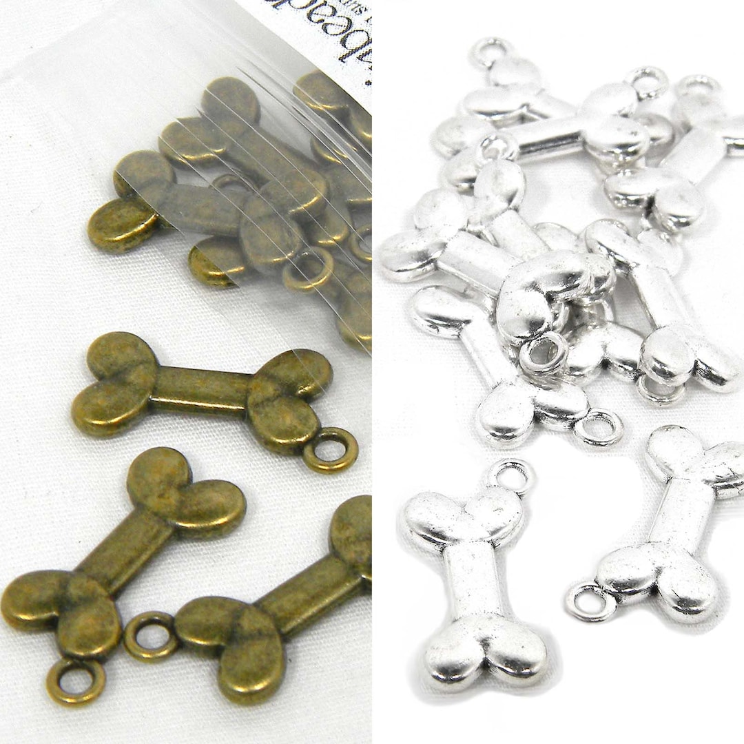 10 Double Sided 7/8 Inch (23mm) Puppy Dog Bone Charms With 2mm Loop ...