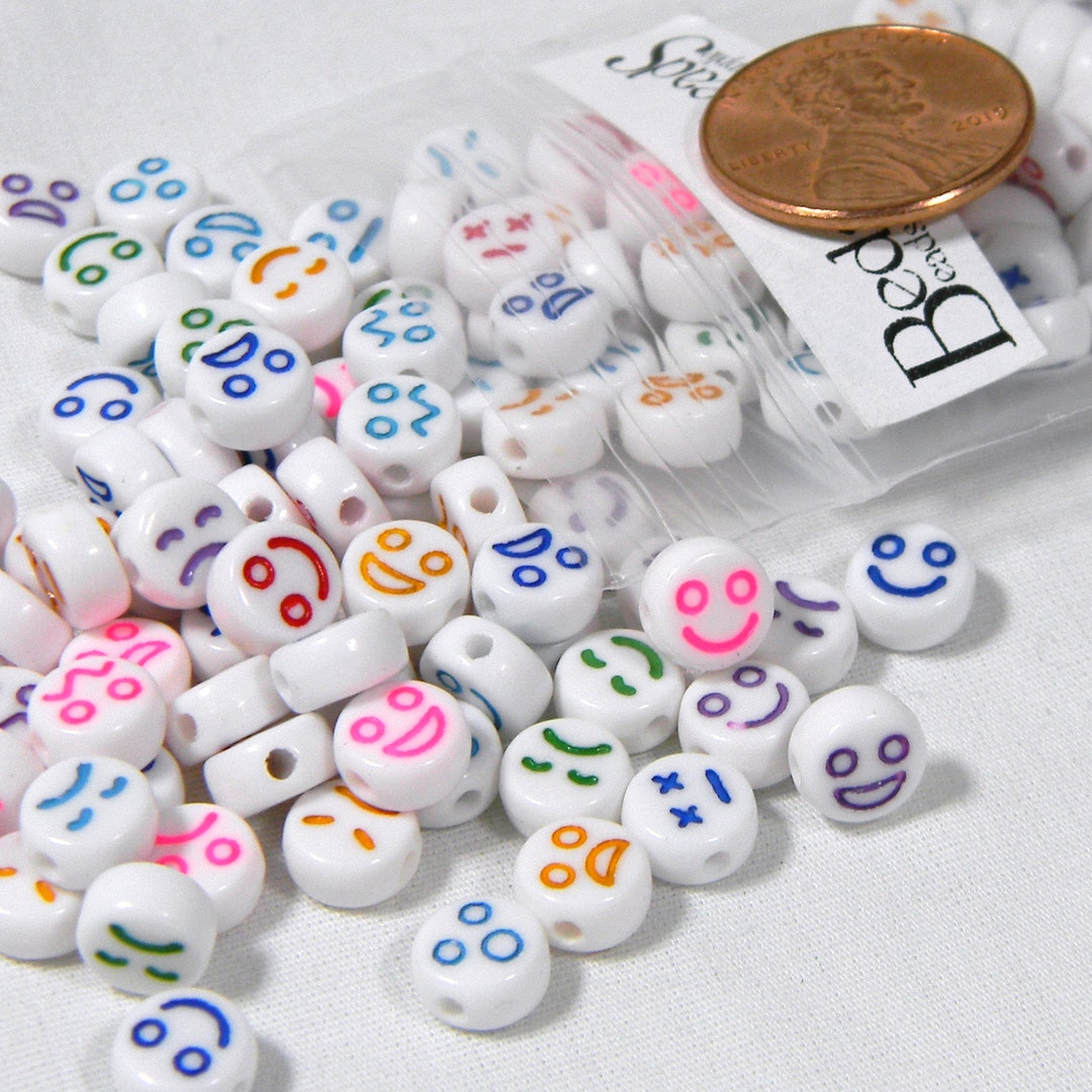 200 Flat 7mm Round X 3.5mm Thick Coin Facial Expression Plastic Acrylic ...