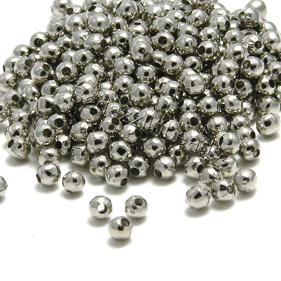 100 Platinum Silver Plated Iron Metal 4mm Round Small Little Spacer ...