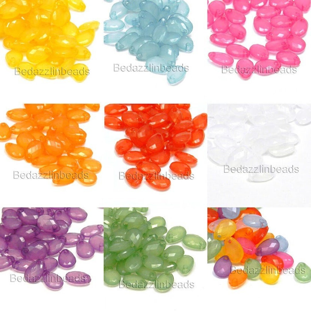 100 Little 9mm Translucent Plastic Acrylic Faceted Teardrop Drop Bead ...