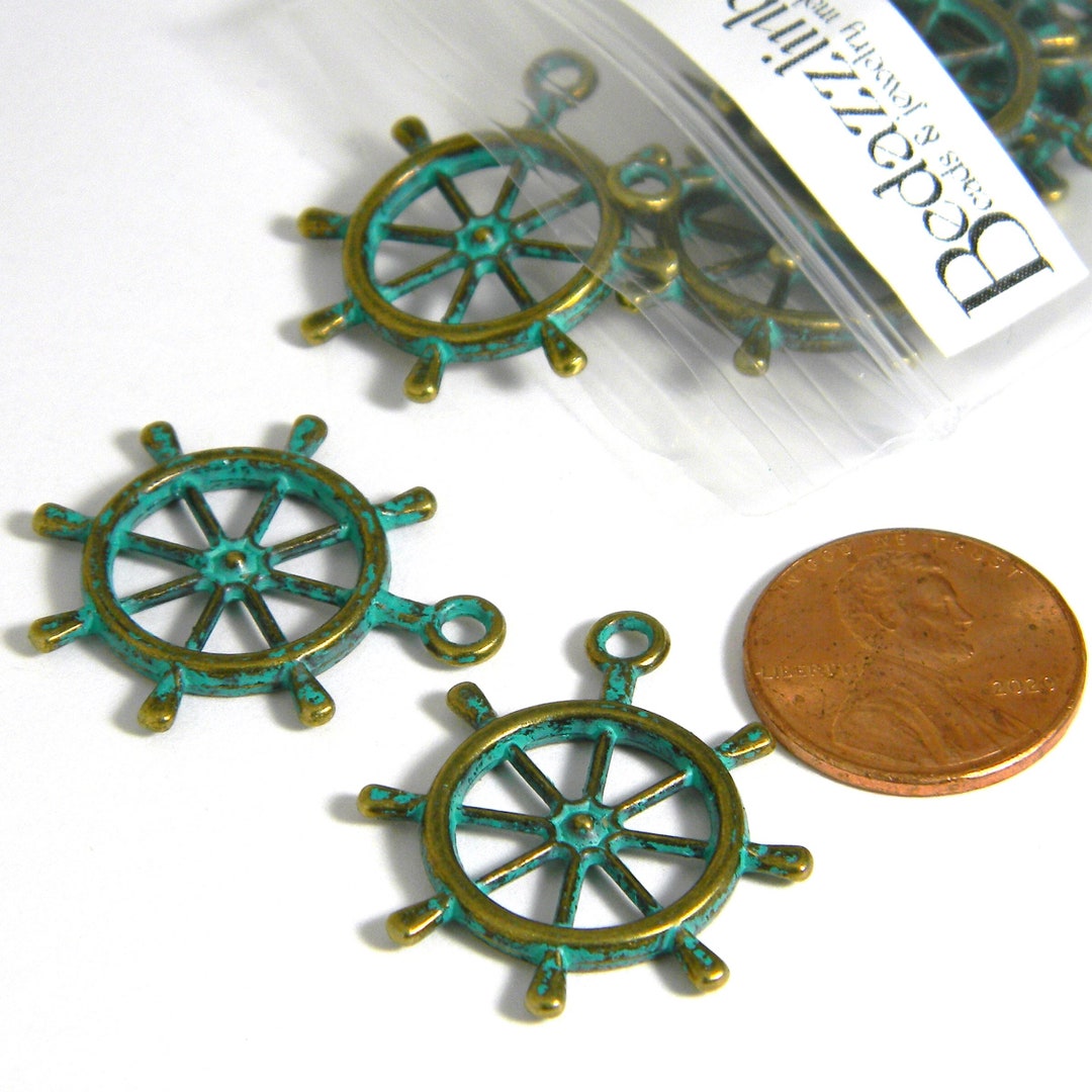 10 Antique Bronze & Green Patina Ship Helm Wheel for a Boat Captain ...