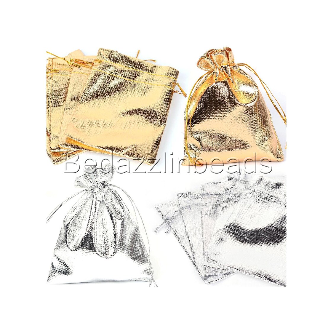 5 Small Solid Opaque Metallic Shiny Organza Drawstring Jewelry Gift ...