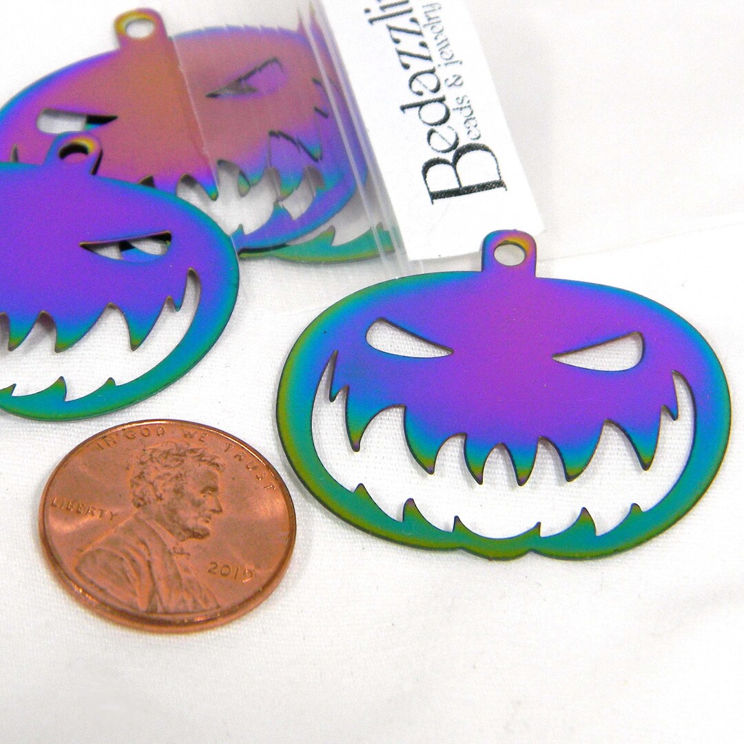 4 Big Rainbow Ion Plated Stainless Steel Halloween Pumpkin Charms With ...