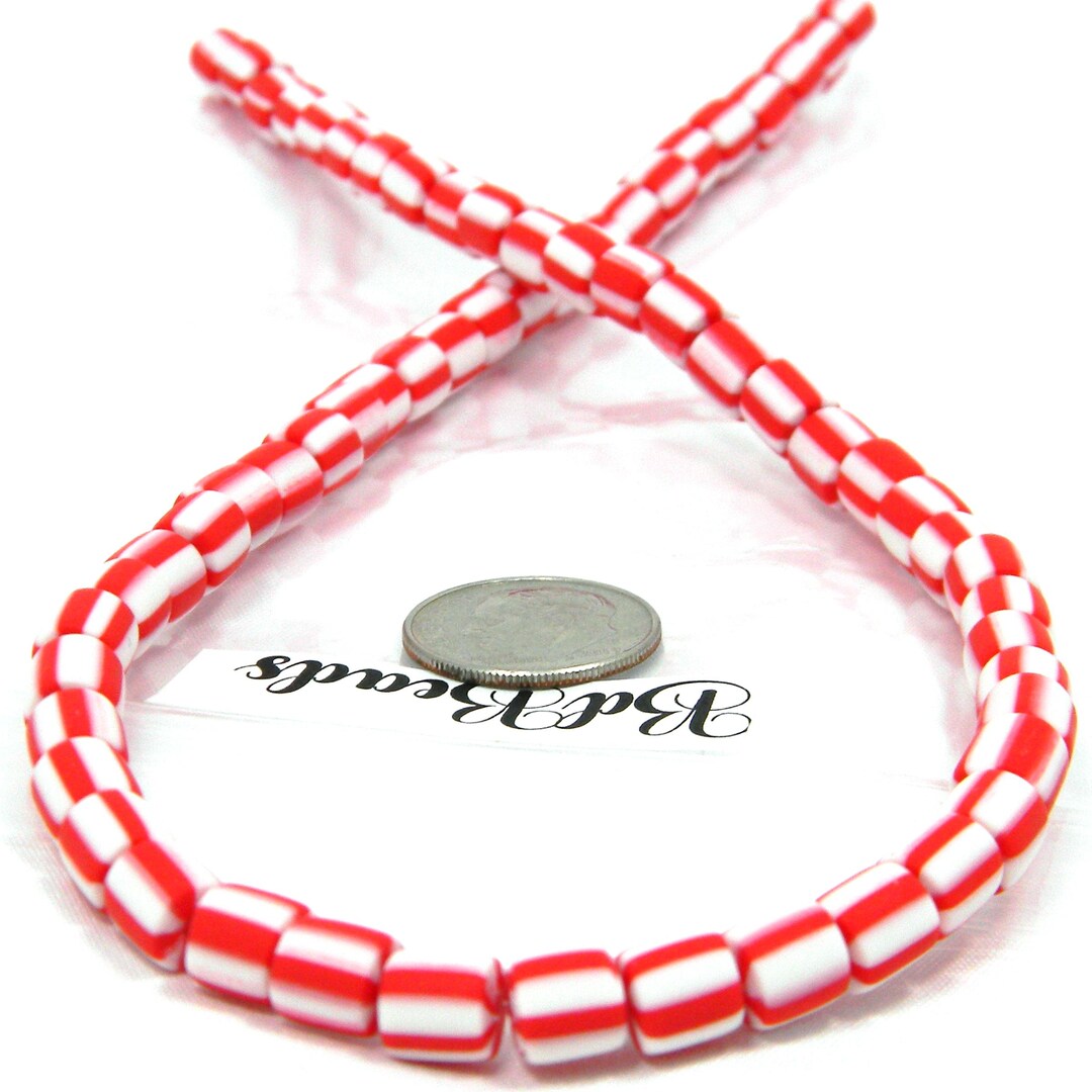 1 Strand of 60 Red & White Candy Cane Striped Polymer Clay 6mm Round ...