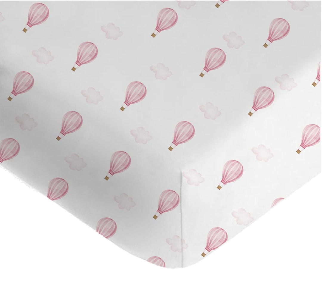 Baby Girl Hot Air Balloon Crib Sheet Bedding Pink Balloons Jersey Knit ...