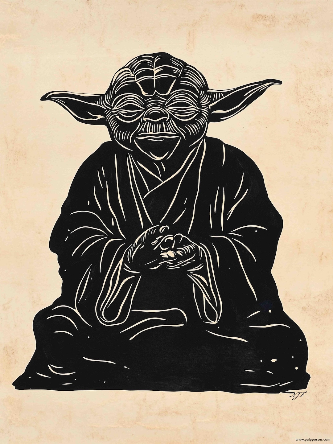 Yoda Inspired Japanese Original Art Linocut Poster - Etsy