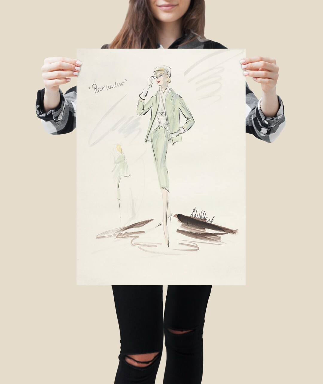 Grace Kelly as Lisa Fremont Rear Window Costume Sketch – 1954 Fashion ...