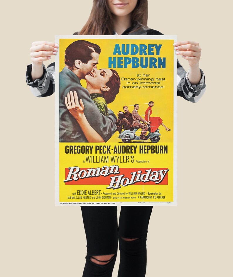 Roman Holiday Movie Poster – Vintage 50s Classic Audrey Hepburn ...