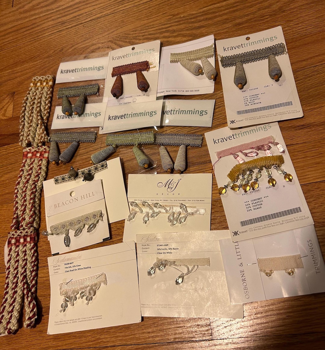 Designer Upholstery Fabric Trim Samples: Twisted Rope, Hanging Crystals ...