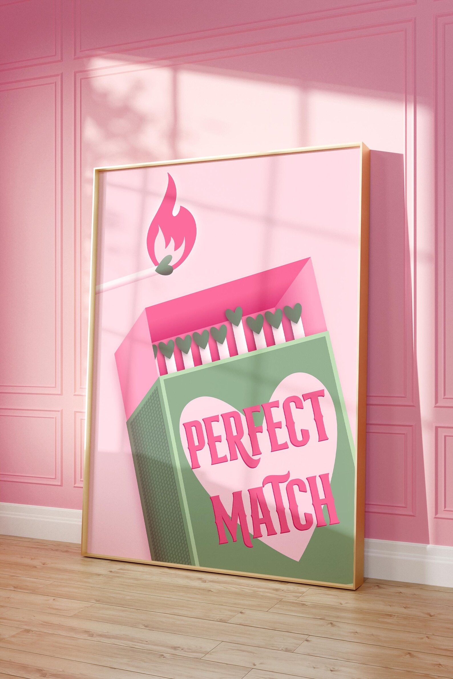 Sage Green and Pink Perfect Match Wall Art: Retro Matchbox Printable ...