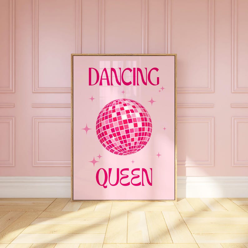 Dancing Queen Pink Disco Ball Digital Print. Trendy and Preppy College ...