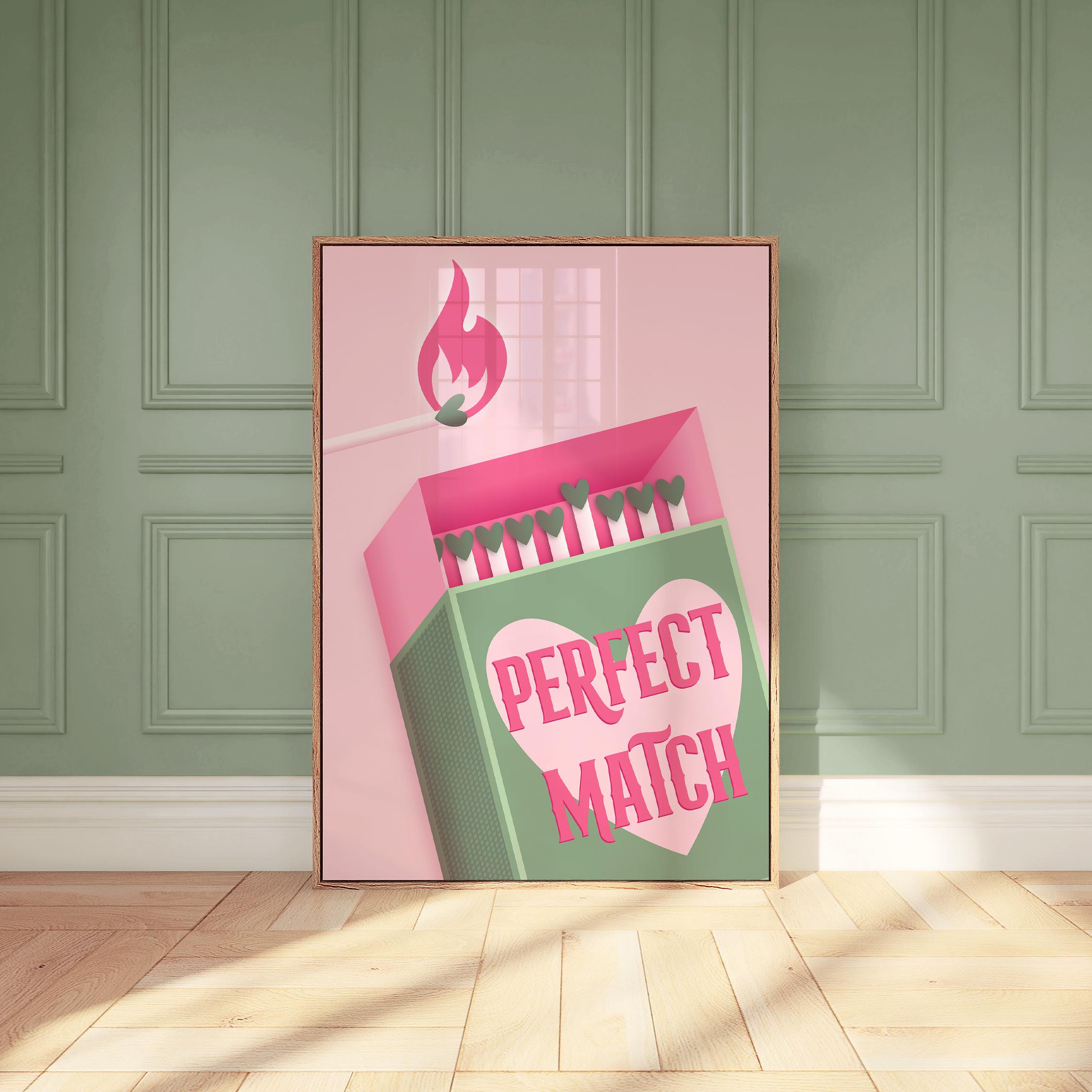 Sage Green and Pink Perfect Match Wall Art: Retro Matchbox Printable ...