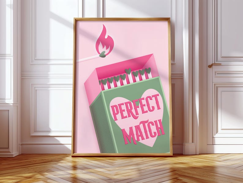 Sage Green and Pink Perfect Match Wall Art: Retro Matchbox Printable ...