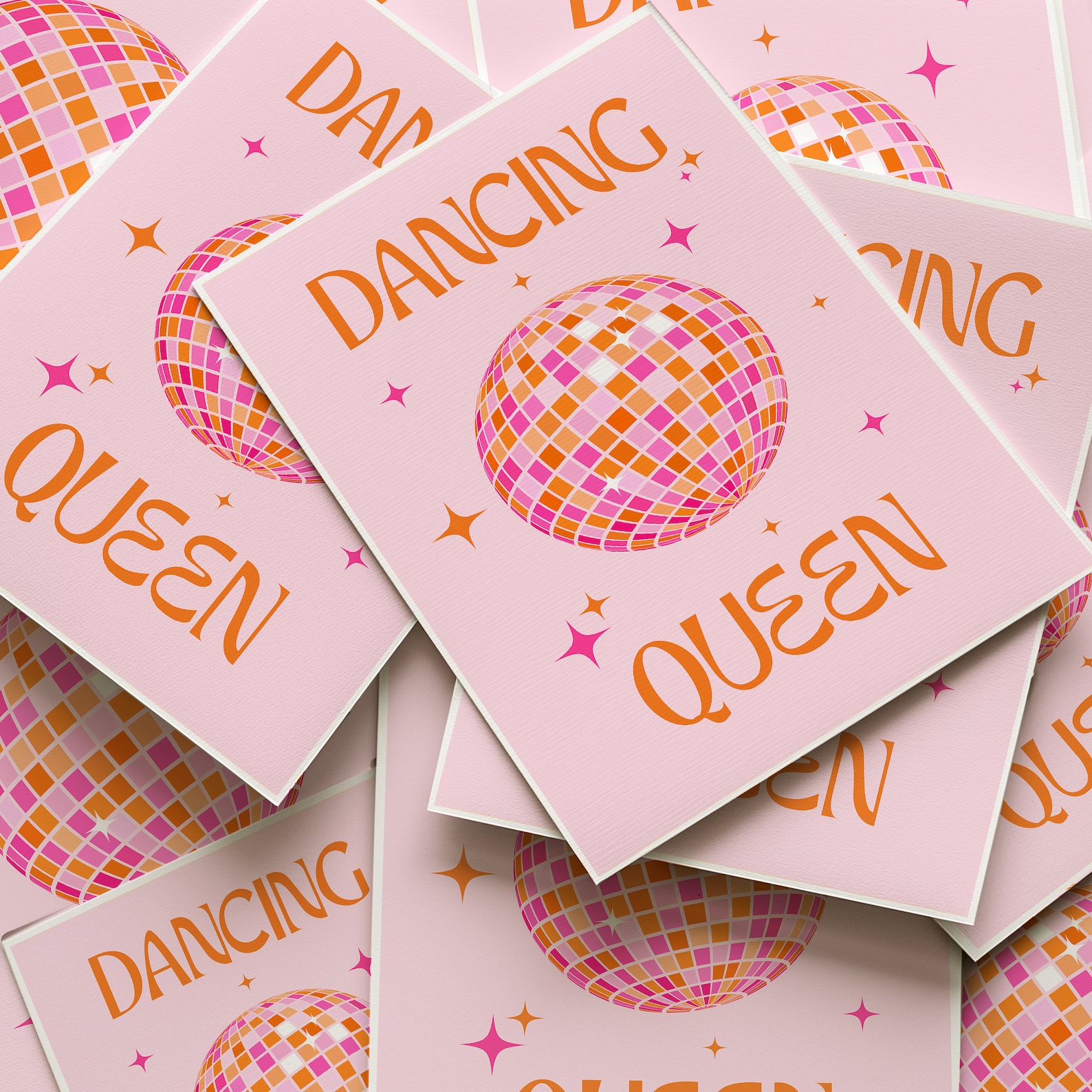 Dancing Queen Pink and Orange Disco Ball Digital Print, Preppy College ...