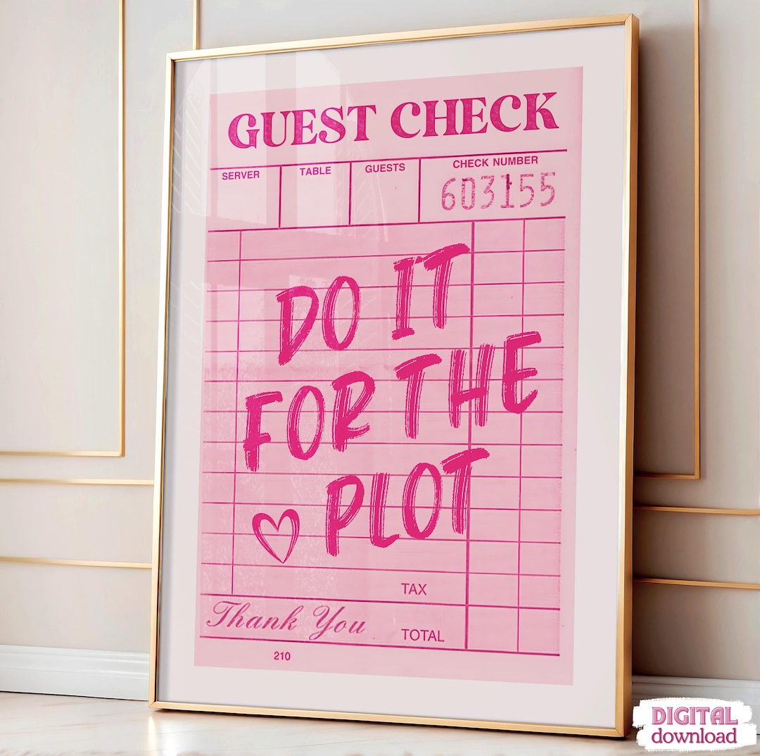 Guest Check Print: Do It for the Plot, Hot Pink Preppy Room Decor ...
