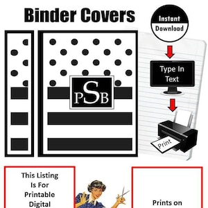 Editable Binder Covers Inserts Spines Black White Dots Stripe School ...