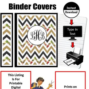 Instant Download Binder Covers Folder Inserts Spines Black Gold Roses ...