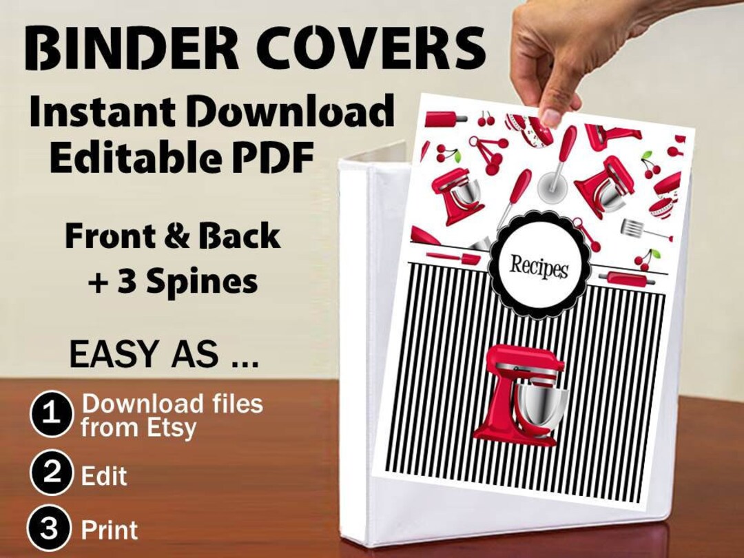 Editable Recipe Binder Cover Folder Insert Retro Style Red Mixer ...