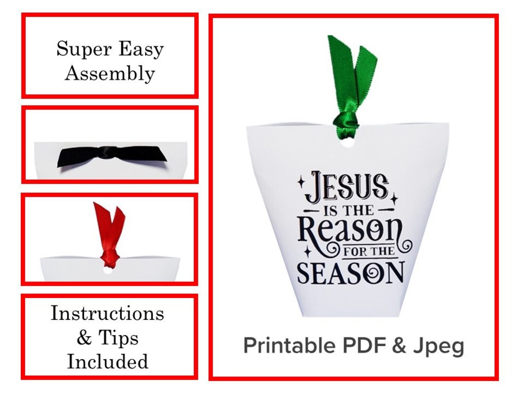 Printable Christmas Religious Gift Box Favor Bag Treat Paper Container ...