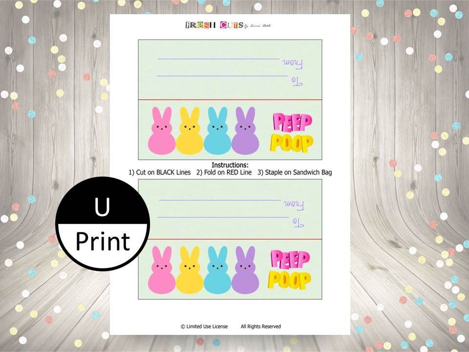 Printable Easter Treat Candy Bag Topper Funny Bunny Rabbit Peeps Poop ...