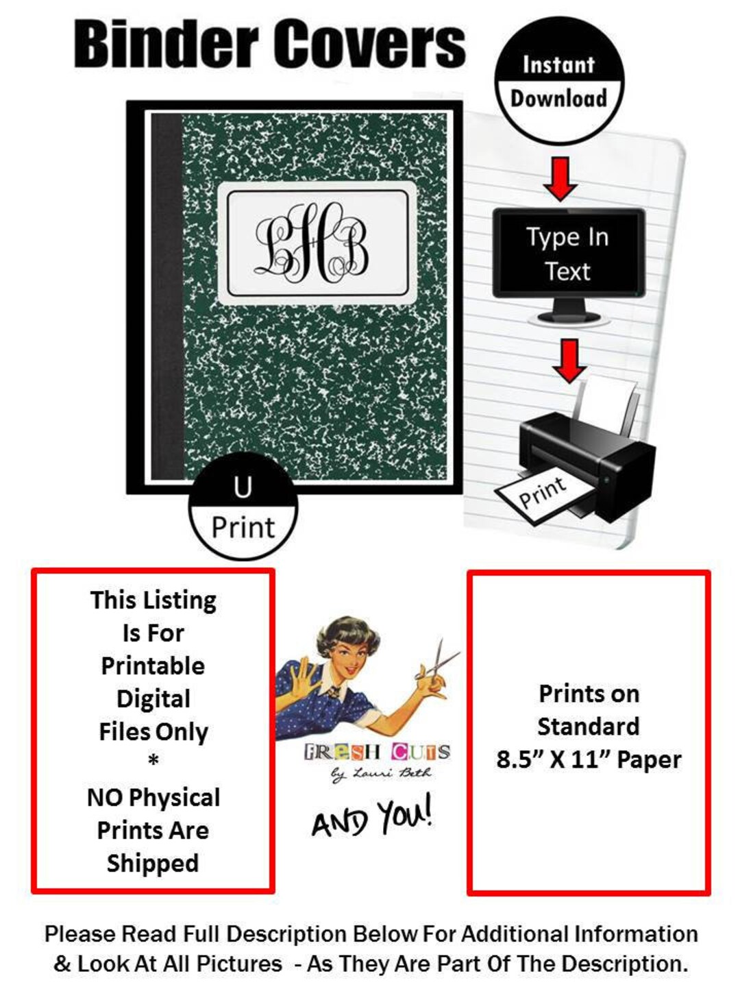 Instant Download 3 Ring Binder Covers Inserts Composition Notebook ...