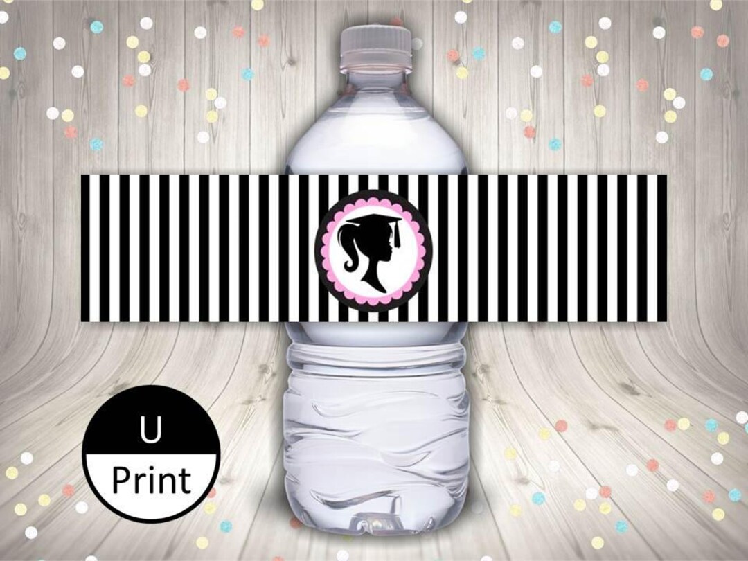 Printable Graduation Water Bottle Label Wrapper Girl Silhouette DIY ...