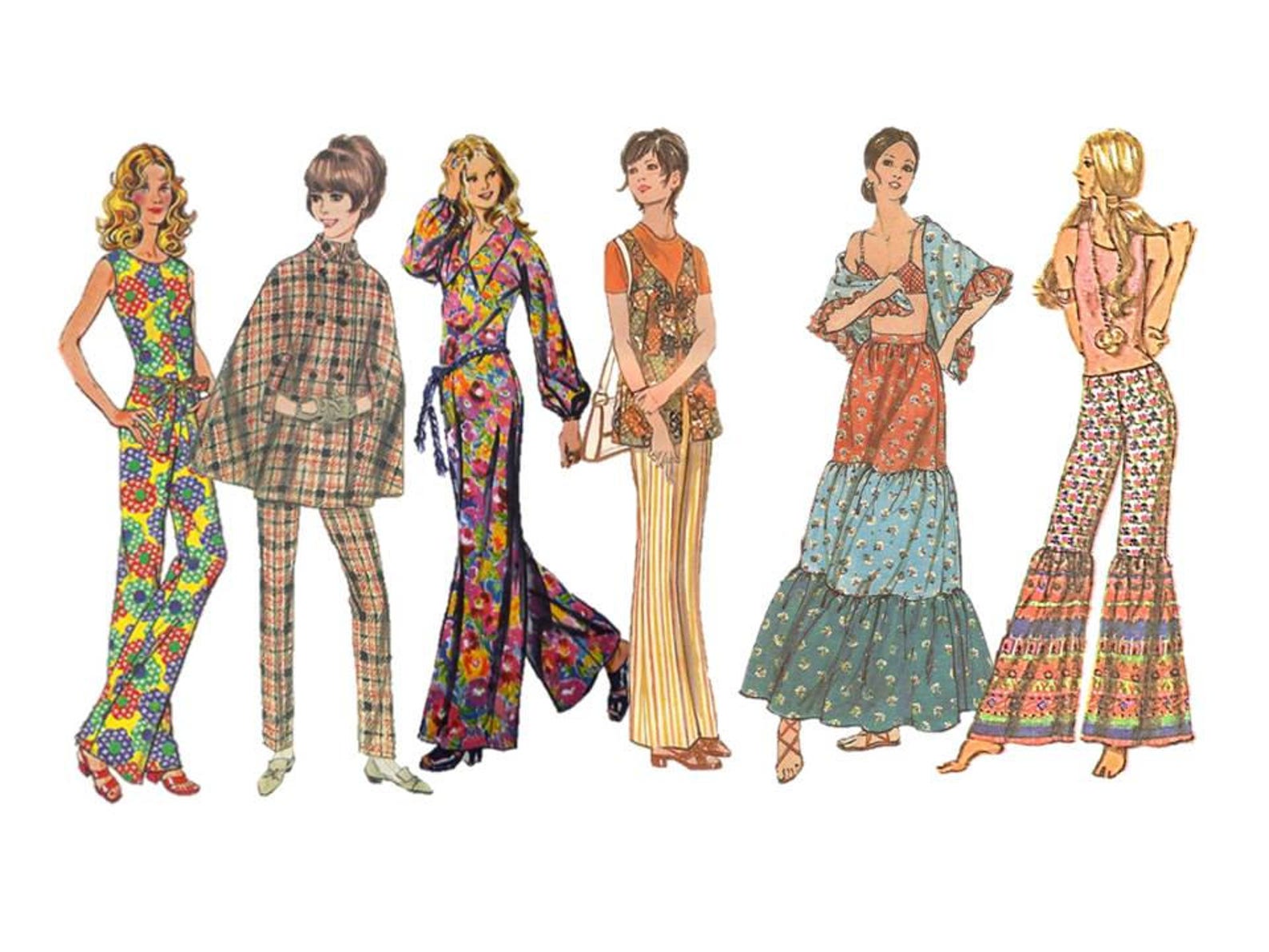 Clip Art 70's Vintage Retro Mod Fashion Sewing Pattern Ladies Set of 12 ...