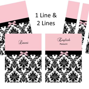 Editable Binder Cover Folder Insert Spines Name Girly Black Pink Damask ...