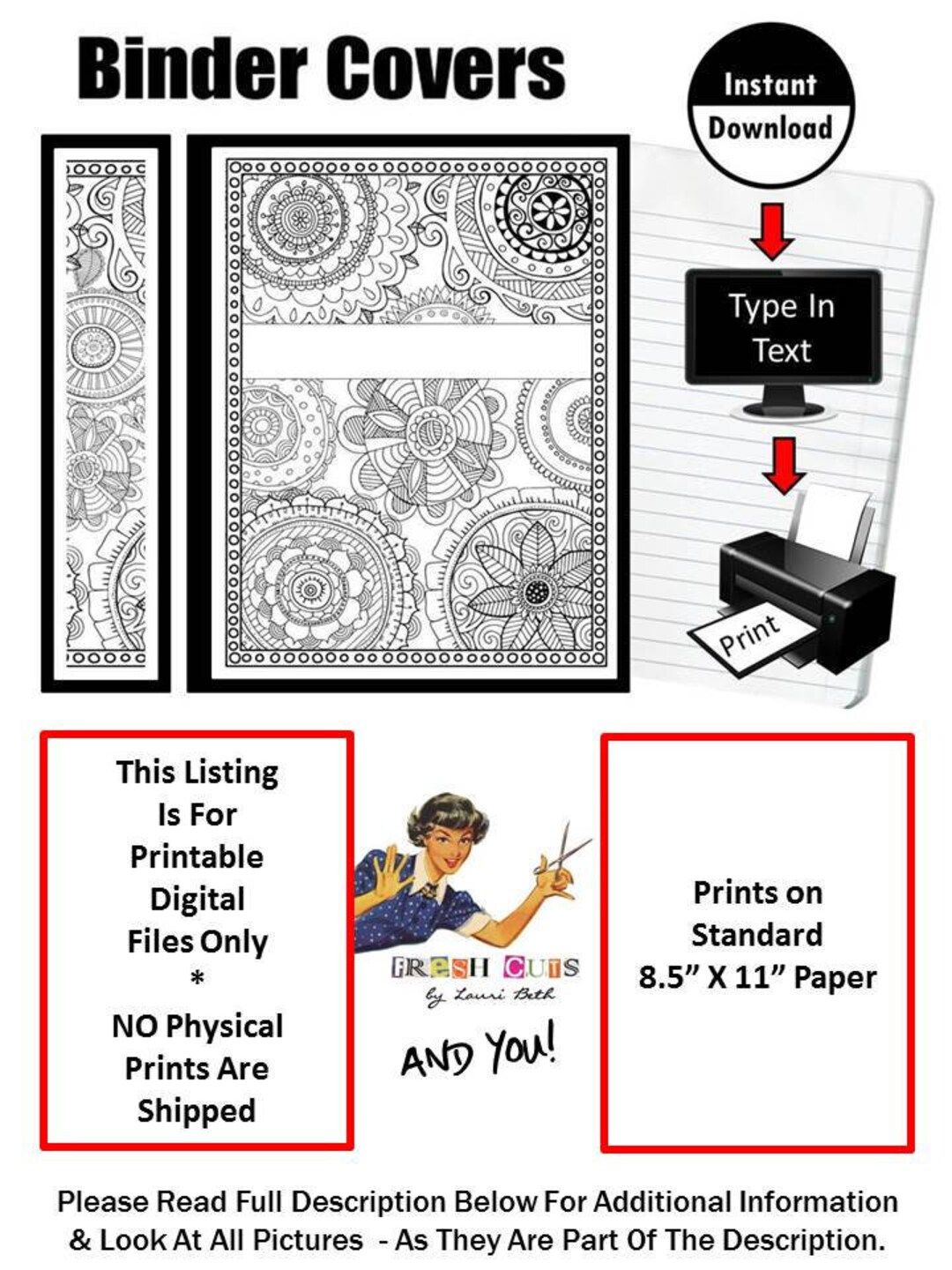 Editable Instant Download Doodle Color Page Binder Covers Inserts Boho ...