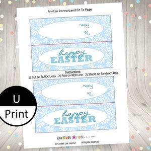 Printable Easter Treat Candy Bag Topper Pastel Blue Happy Easter Office ...