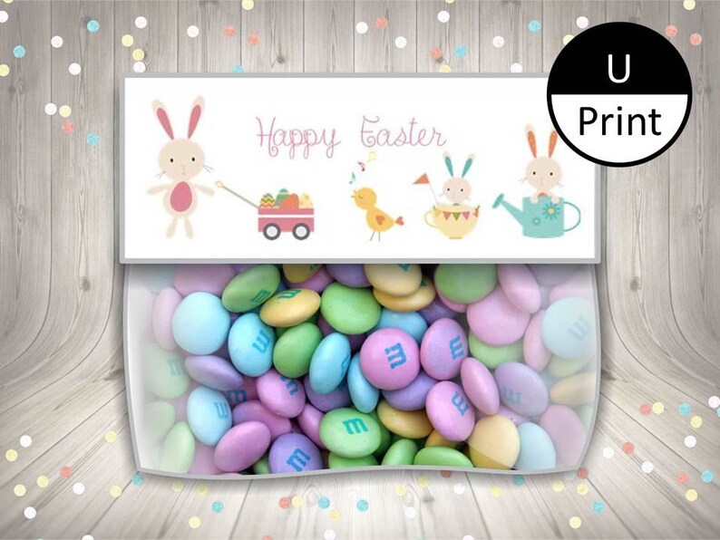 Printable Easter Treat Candy Bag Topper Playful Pastel Happy Easter ...