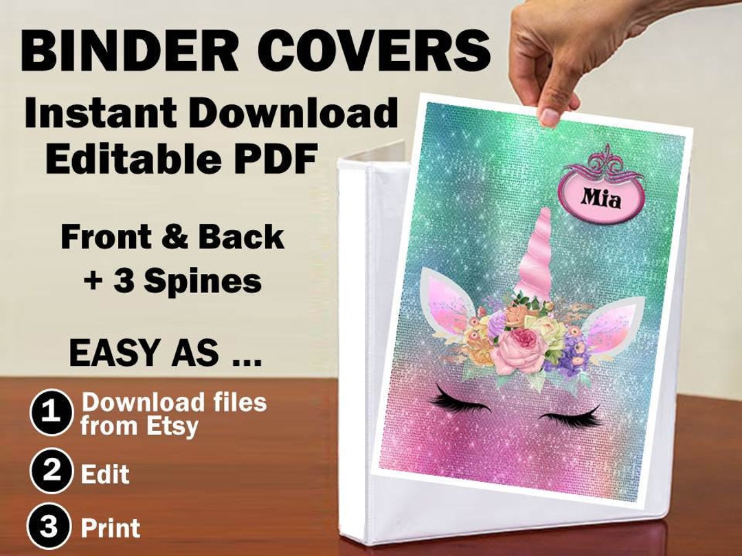 Editable Binder Cover Folder Insert Unicorn School Supply for Girls ...