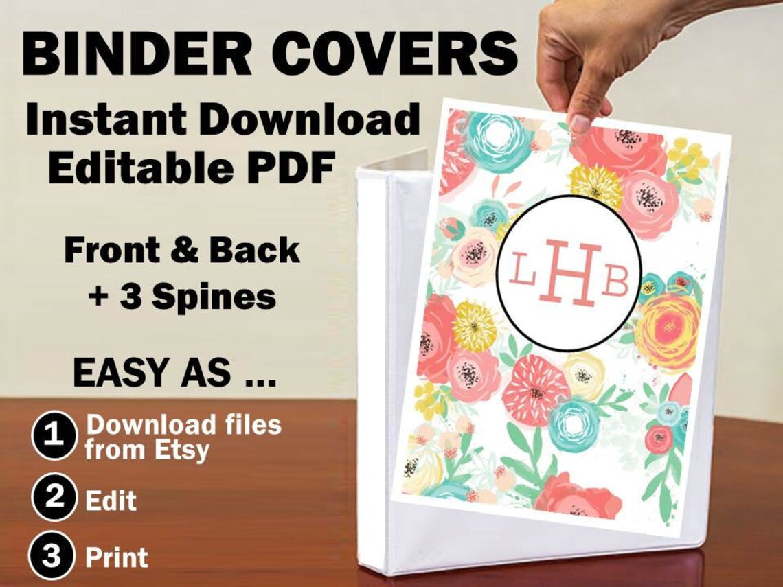 Editable Printable Binder Folder Covers Insert Floral Flowers | Etsy
