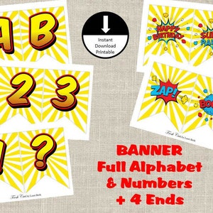 Super Boy Hero Comic Flag Banner Garland Full Alphabet DIY Party ...