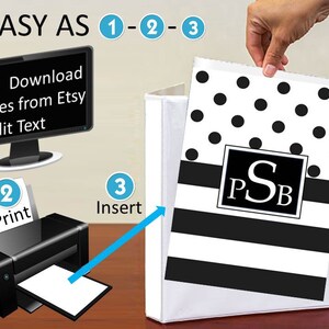 Editable Binder Covers Inserts Spines Black White Dots Stripe School ...
