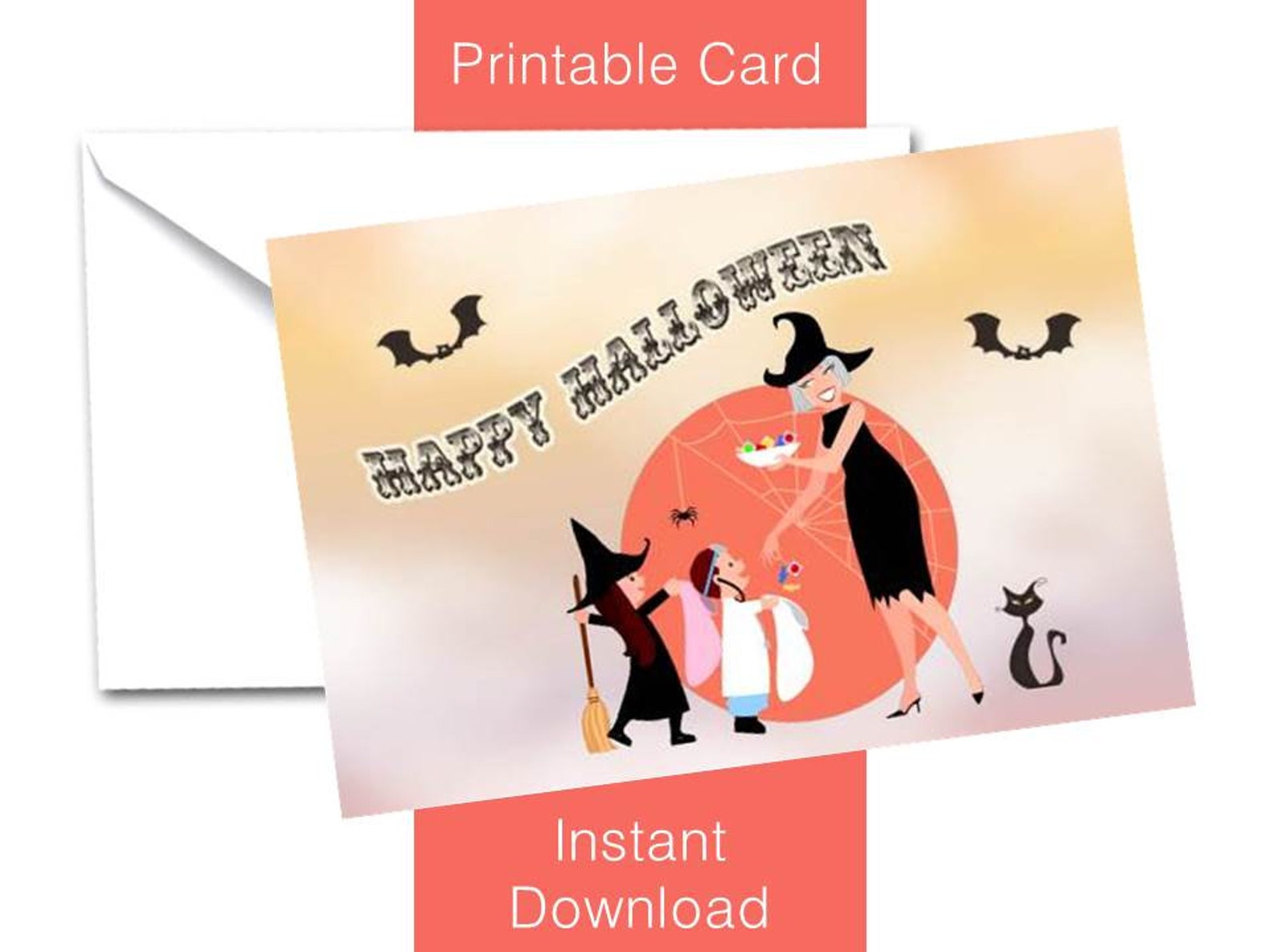 Retro Halloween Card Cute Kids Children Trick or Treating DIY | Etsy