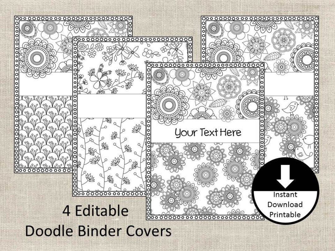 Instant Download Doodle Color Page Binder Cover Insert Adult Color Page ...