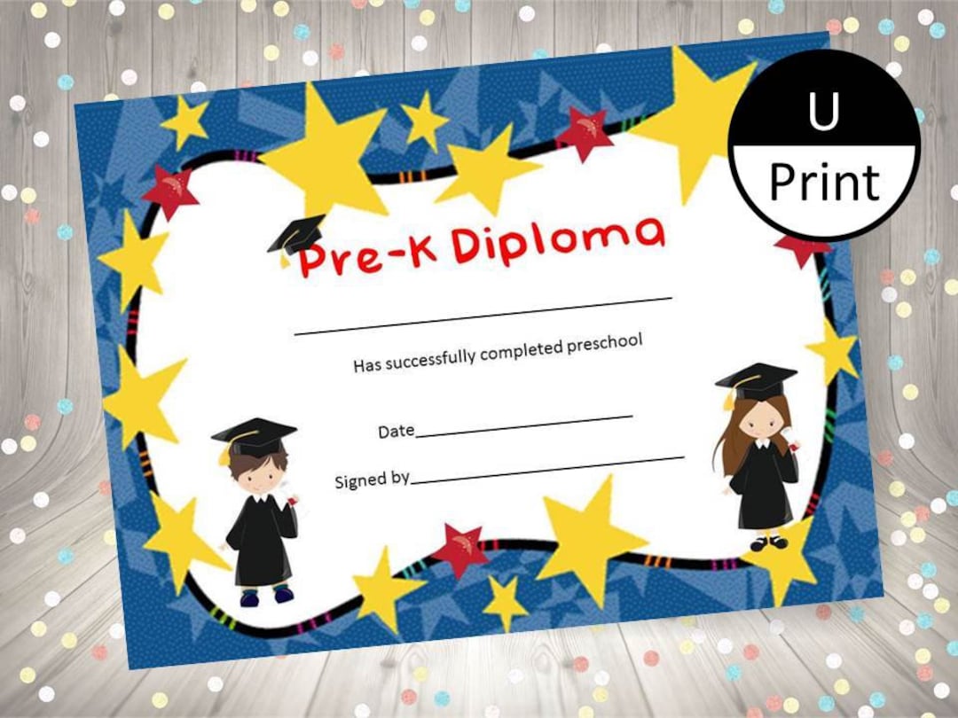 Pre-k Graduation Child Kid Diploma Certificate Award DIY Party Supply ...