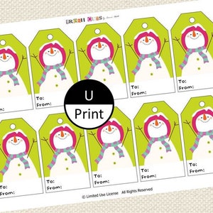 Christmas Gift Tags Cute Happy Snowman DIY Children School Daycare PDF ...